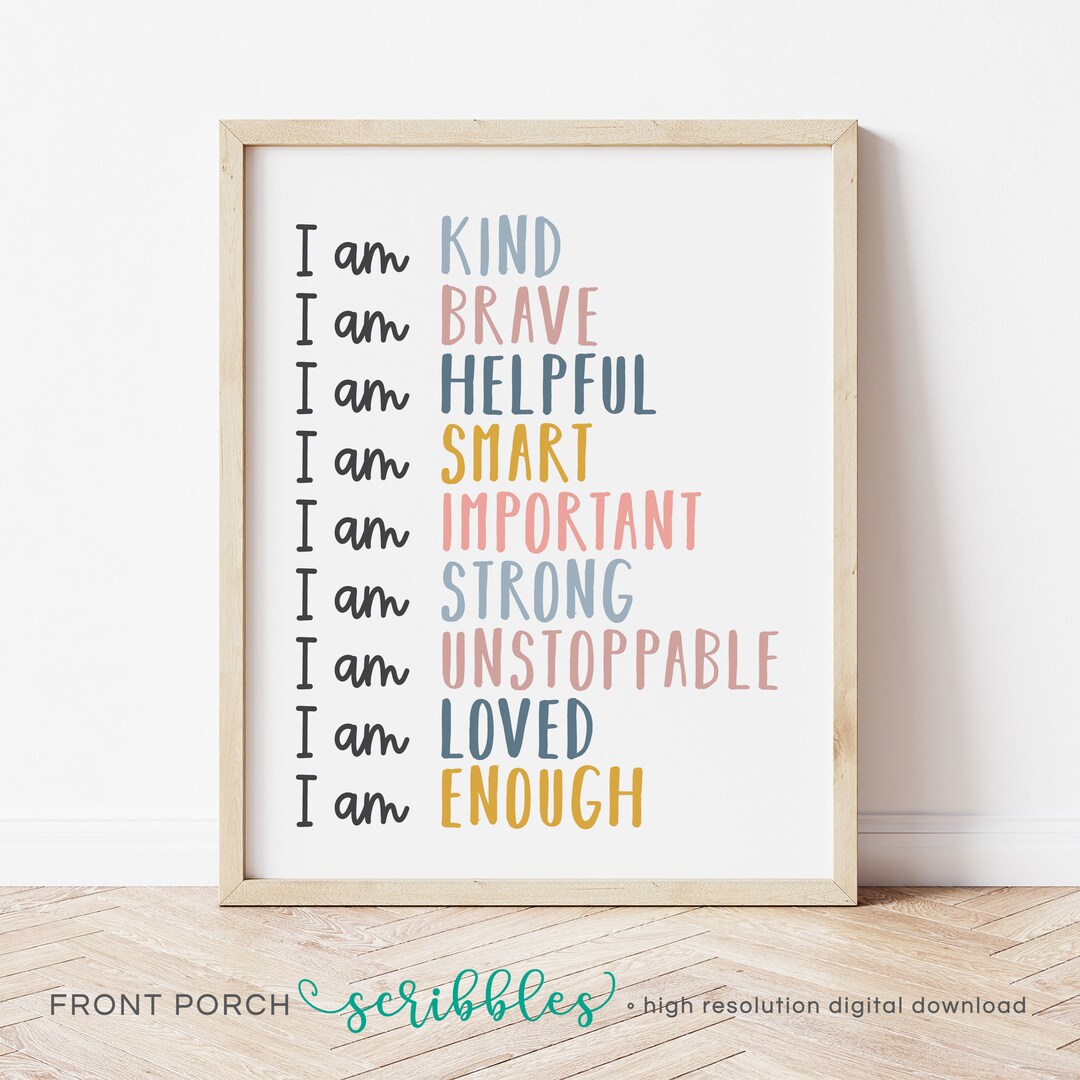 Positive Affirmations Boho, Playroom Decor, Positive Kids Art, Playroom ...