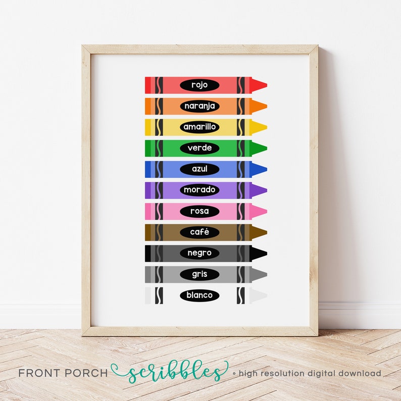 Spanish Colors Crayon Poster Colorful Classroom Decor | Etsy