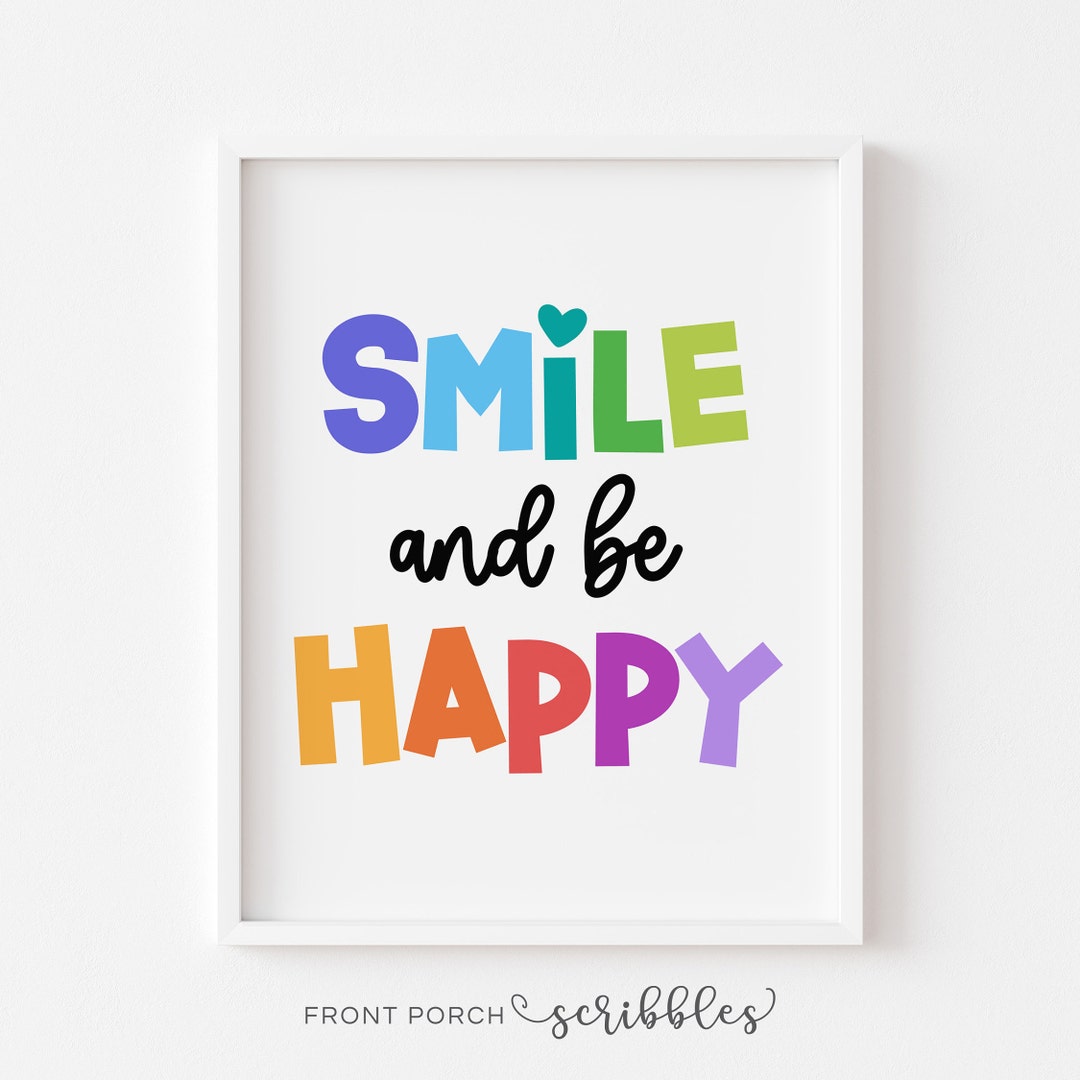 Smile and Be Happy, Positive Kids Art, Cute Playroom Decor, Classroom ...