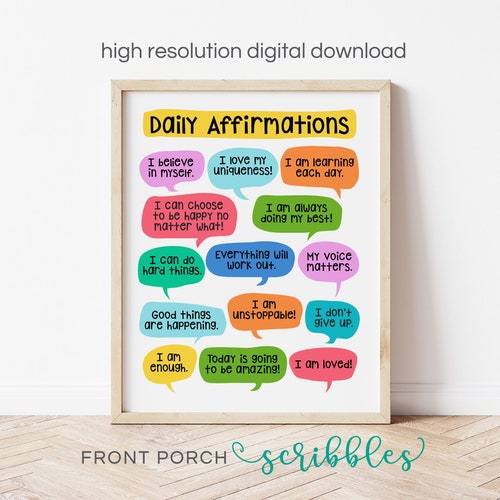 Positive Affirmations for Kids Classroom Art Motivational - Etsy
