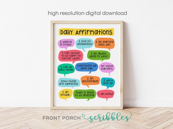 Daily Affirmations Poster Positive Affirmations for Kids - Etsy