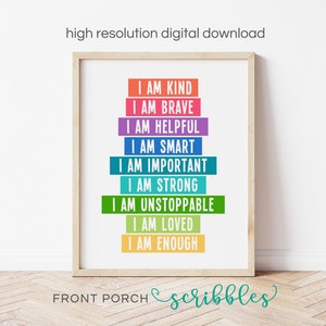 Positive Affirmations for Kids, Classroom Art, Motivational Poster ...