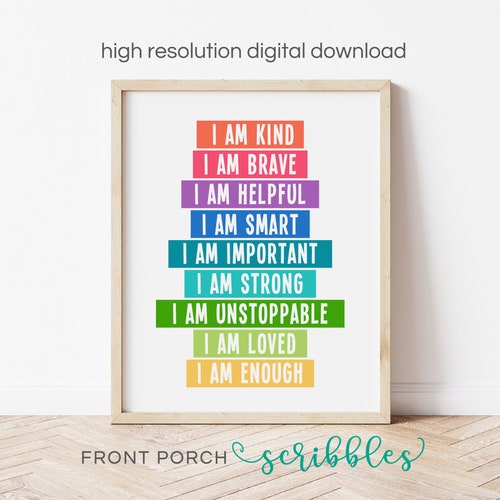 Positive Affirmations for Kids Classroom Art Motivational - Etsy