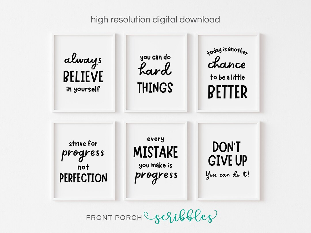 Growth Mindset Poster Pack, Black & White Digital Download, Positive ...