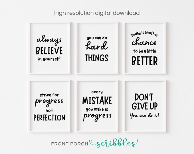 Growth Mindset Poster Pack, Black & White Digital Download, Positive ...