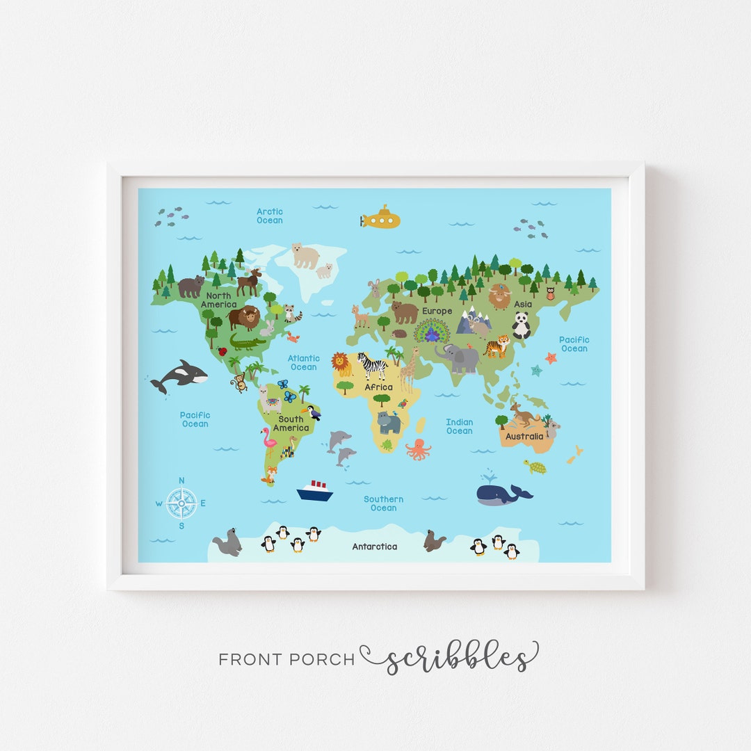 World Map, Animals of the World, Map of the World, Animal Poster, Kids ...