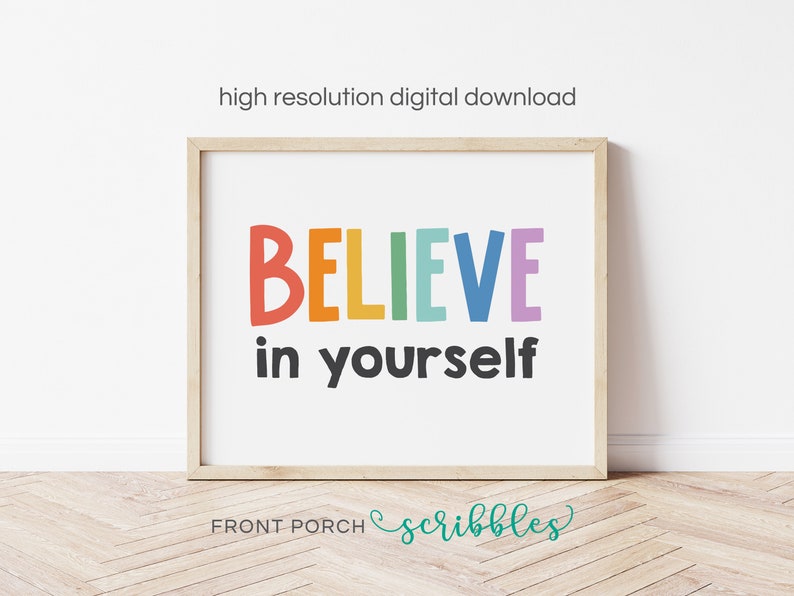 Believe in Yourself Cursive & Print Options classroom Art - Etsy
