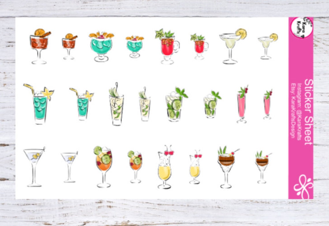 Cocktail Stickers Cocktail drinks Stickers Planner stickers | Etsy