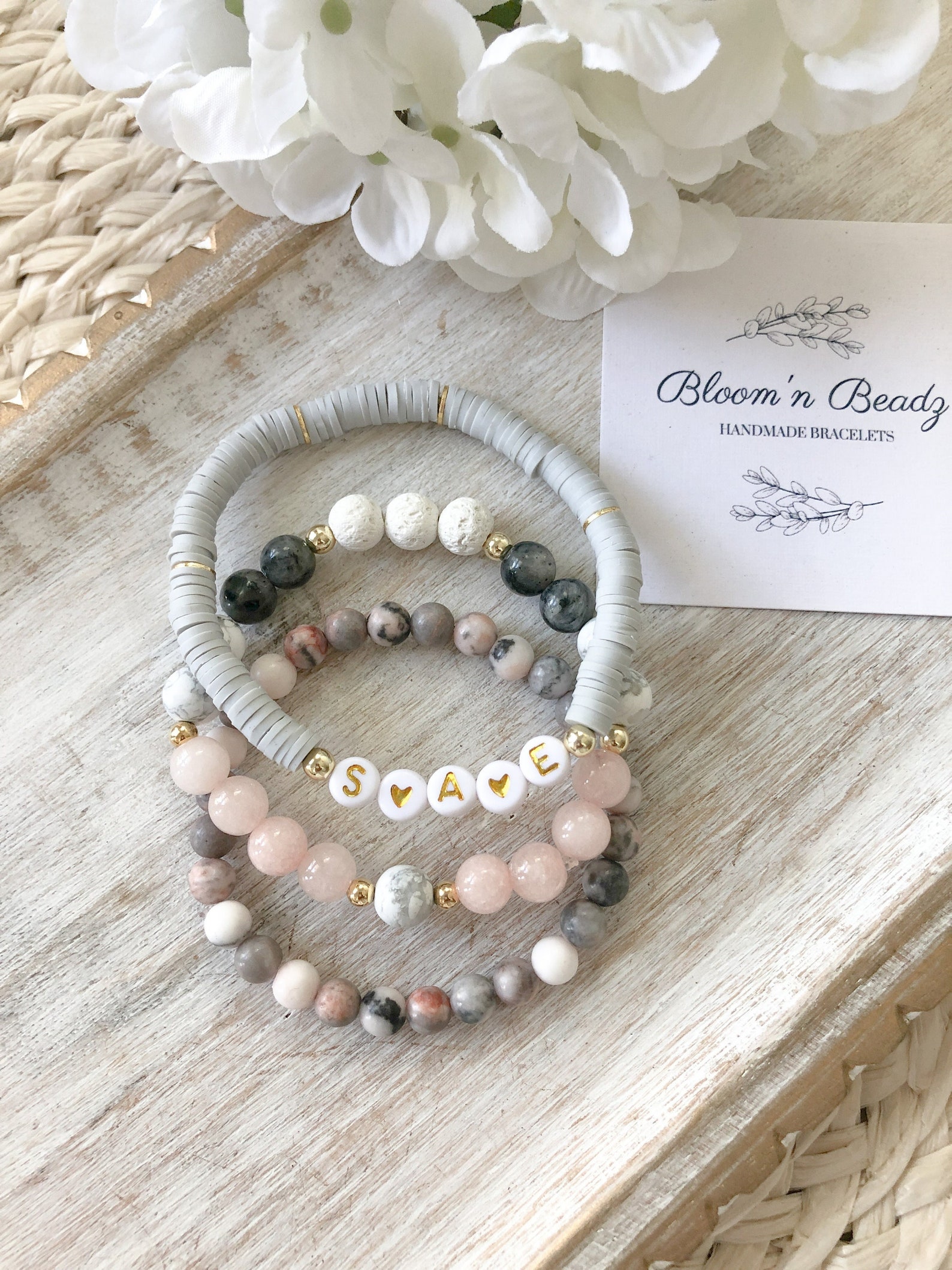 Custom Heishi Bracelet Stack, Name Bracelet, Initial Bracelet, Heishi ...