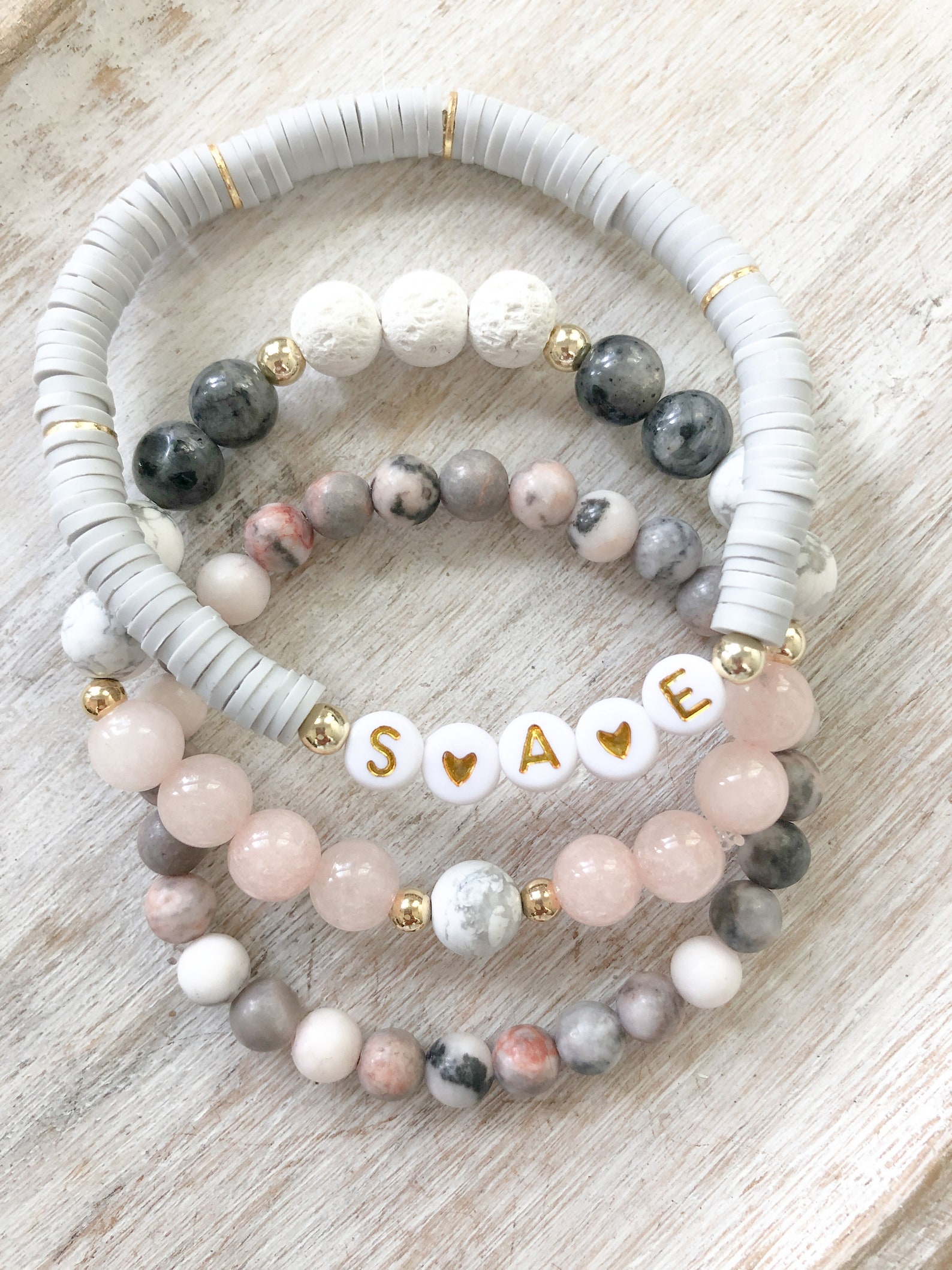Custom Heishi Bracelet Stack, Name Bracelet, Initial Bracelet, Heishi ...