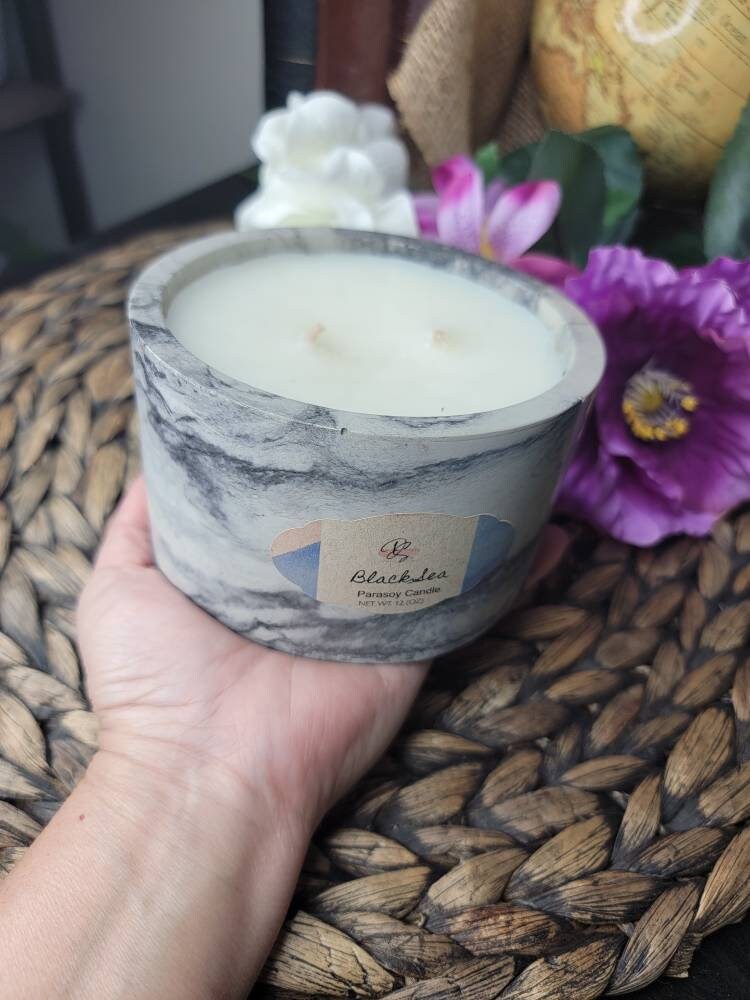 Black Sea Scented Soy Candle, Turquoise Marble Cement Candle - Etsy