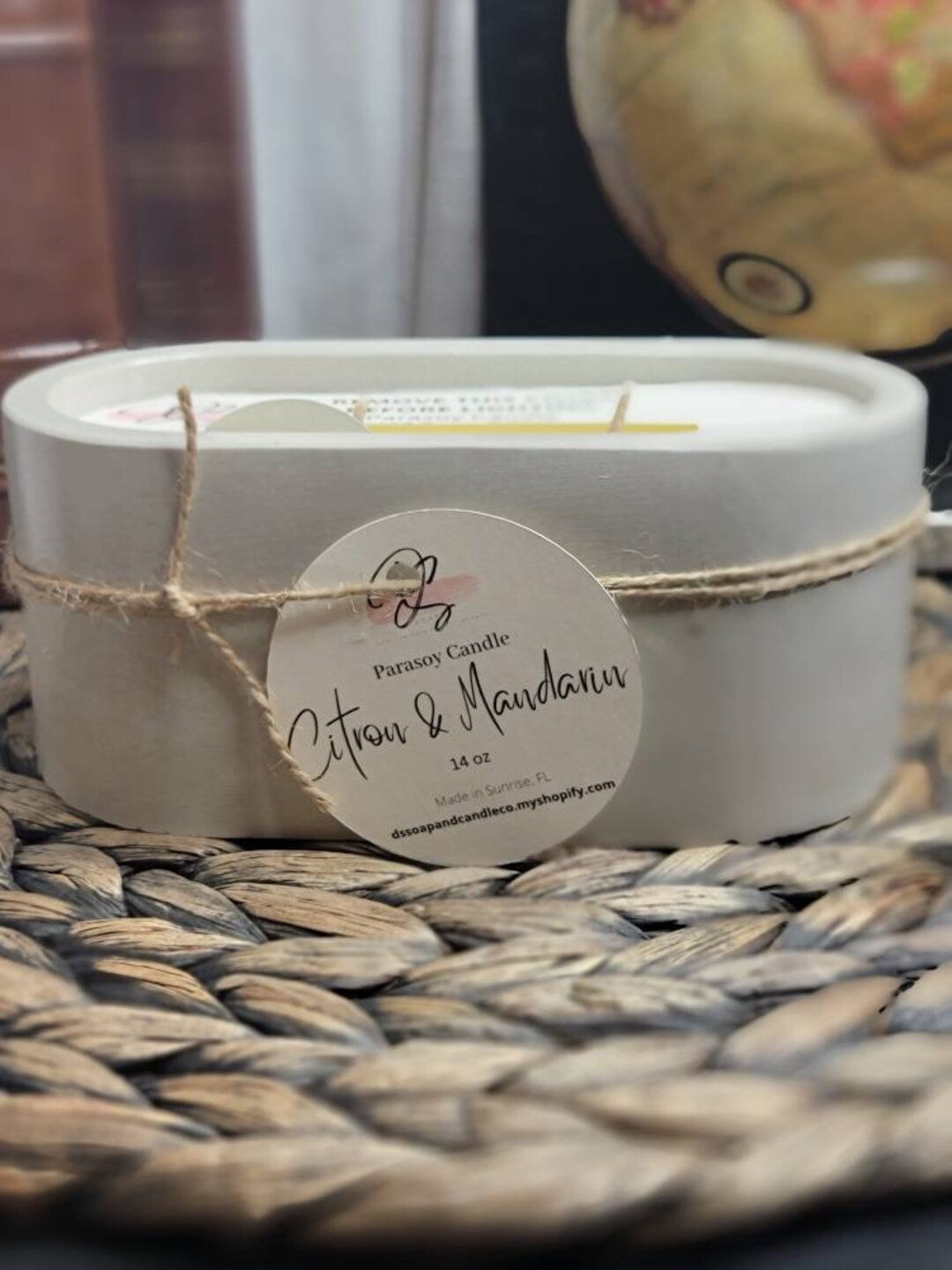 Citron & Mandarin Soy Candle, Oval Concrete Candle, Farmhouse ...