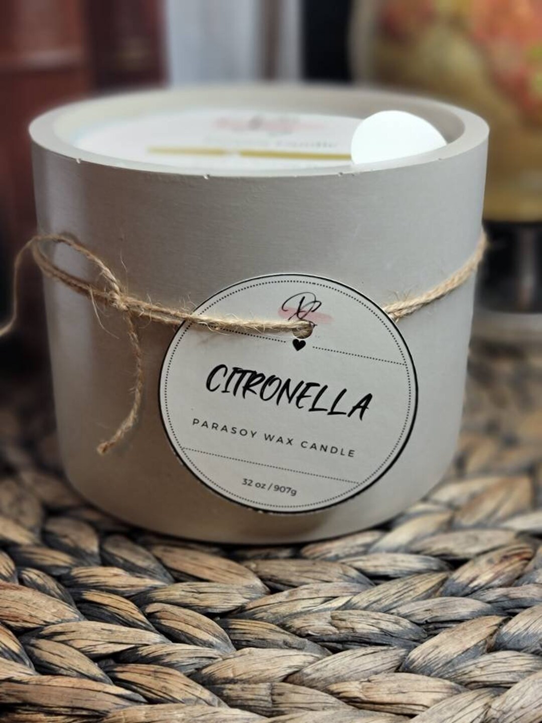 XL Citronella Parasoy Candle, Round Cement Container (32 Oz) - Etsy