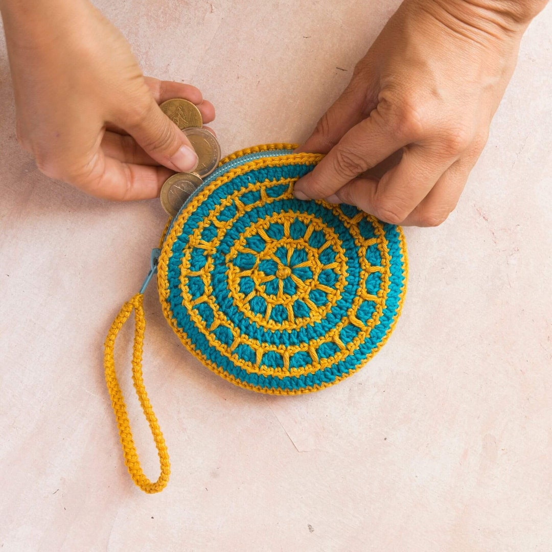 Round Crochet Coin Purse, Round Purse With Mandala, Coin Purse With ...
