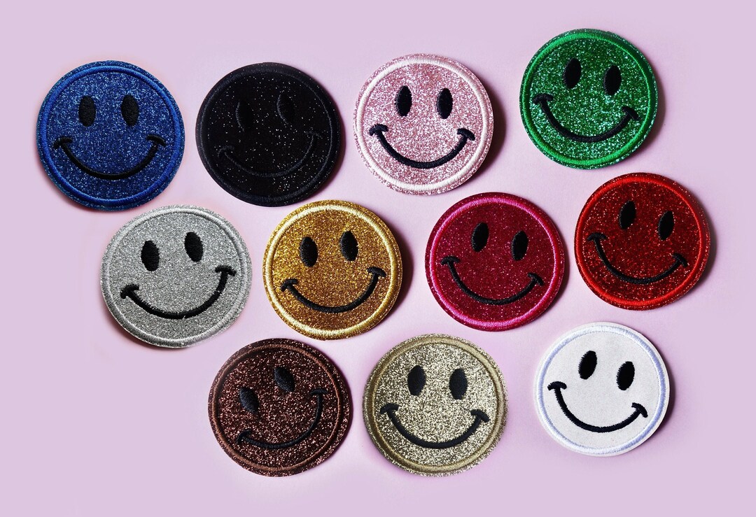 Sparkly Smiley Face Iron on Patch Embroidered Patch Glitter Colours ...