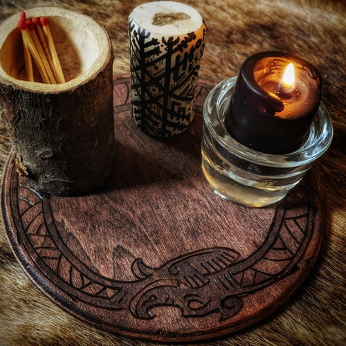 Helm of Awe Heathen Altar Plate Asatru Norse Pagan Decor Wood | Etsy