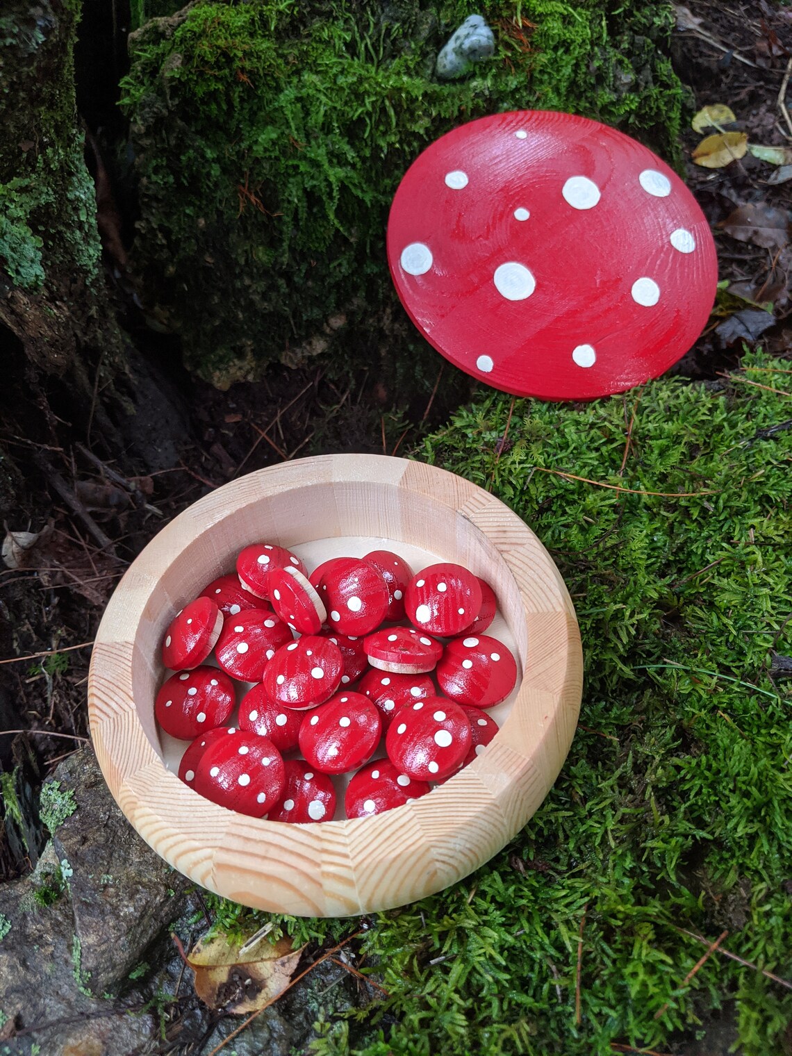 Mushroom Red Wood Rune Set Maple Norse Box Hand Painted - Etsy