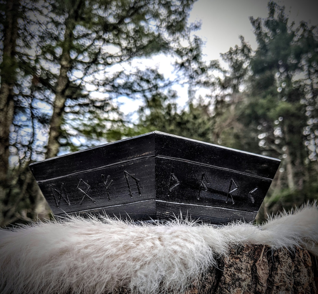 Black Offering Bowl Rune Wood Altar Dish Plate Asatru Heathen Norse ...