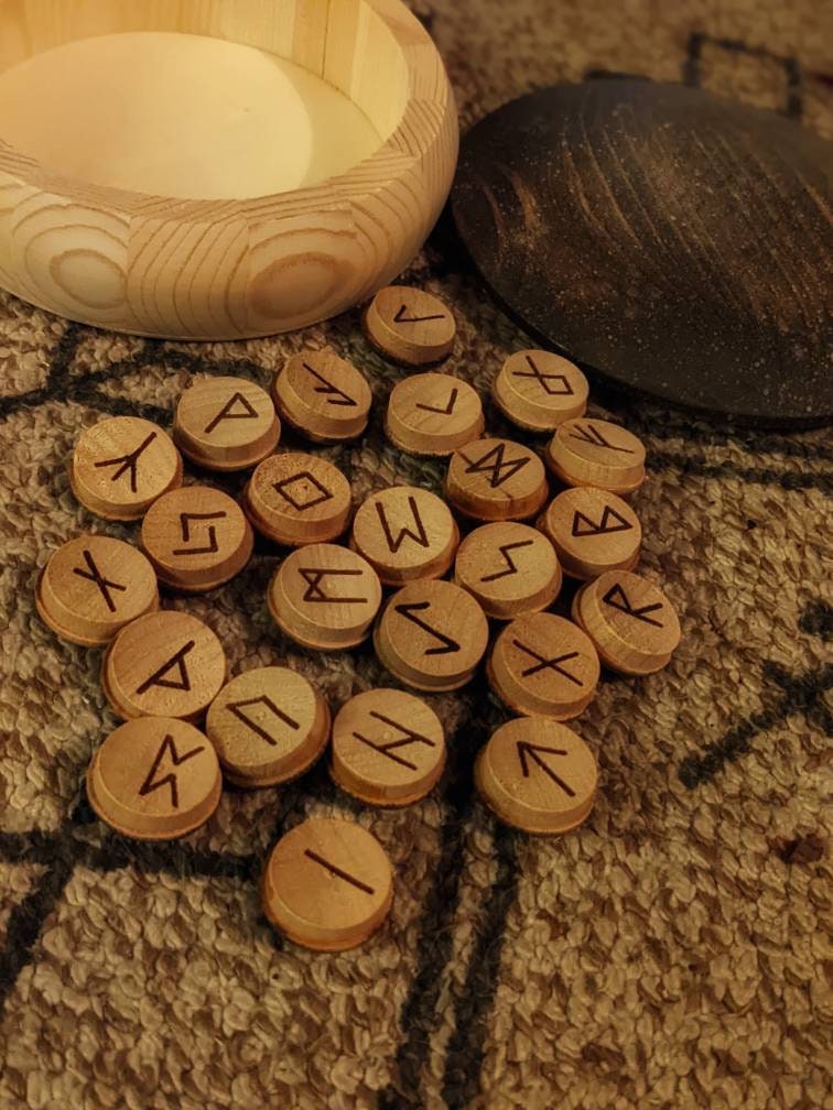 Mushroom Brown Cap Wood Rune Set Maple Norse Box Hand | Etsy