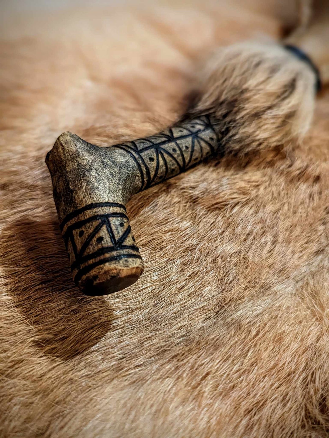 Hand Burned Holly Engraved Deer Hide Coyote Fur Shaman Rattle - Etsy