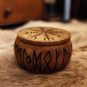 Hand Turned Alder Wood Box of 24 Dark Wood Runes Round Small Rune Set ...