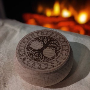 Yggdrasil Hand Turned Alder Box of 24 Wood Runes Round Elder Futhark ...