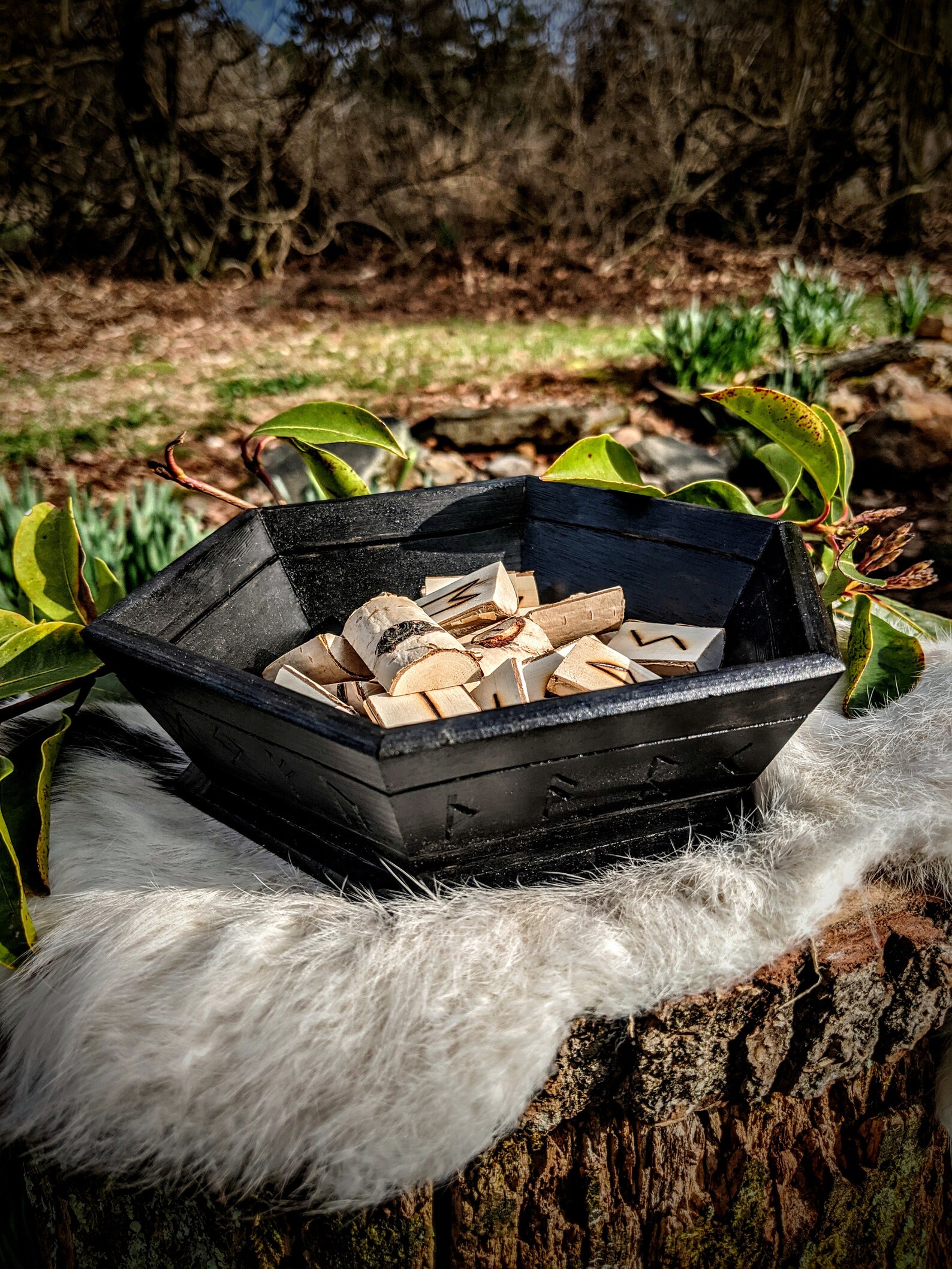 Black Offering Bowl Rune Wood Altar Dish Plate Asatru Heathen - Etsy
