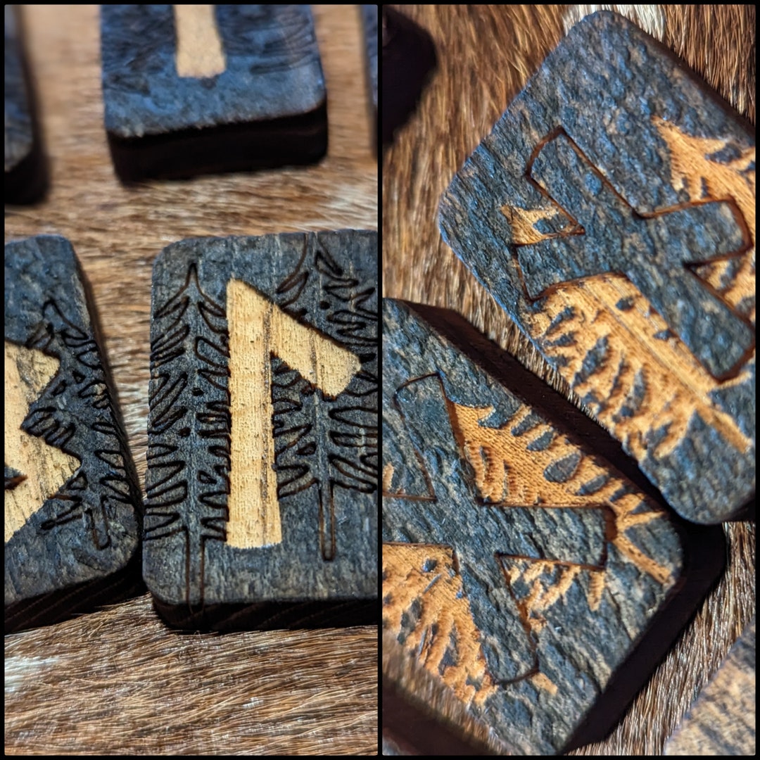 Forest Engraved Elder Futhark Rustic Black Runes Pine Wood Heathen ...
