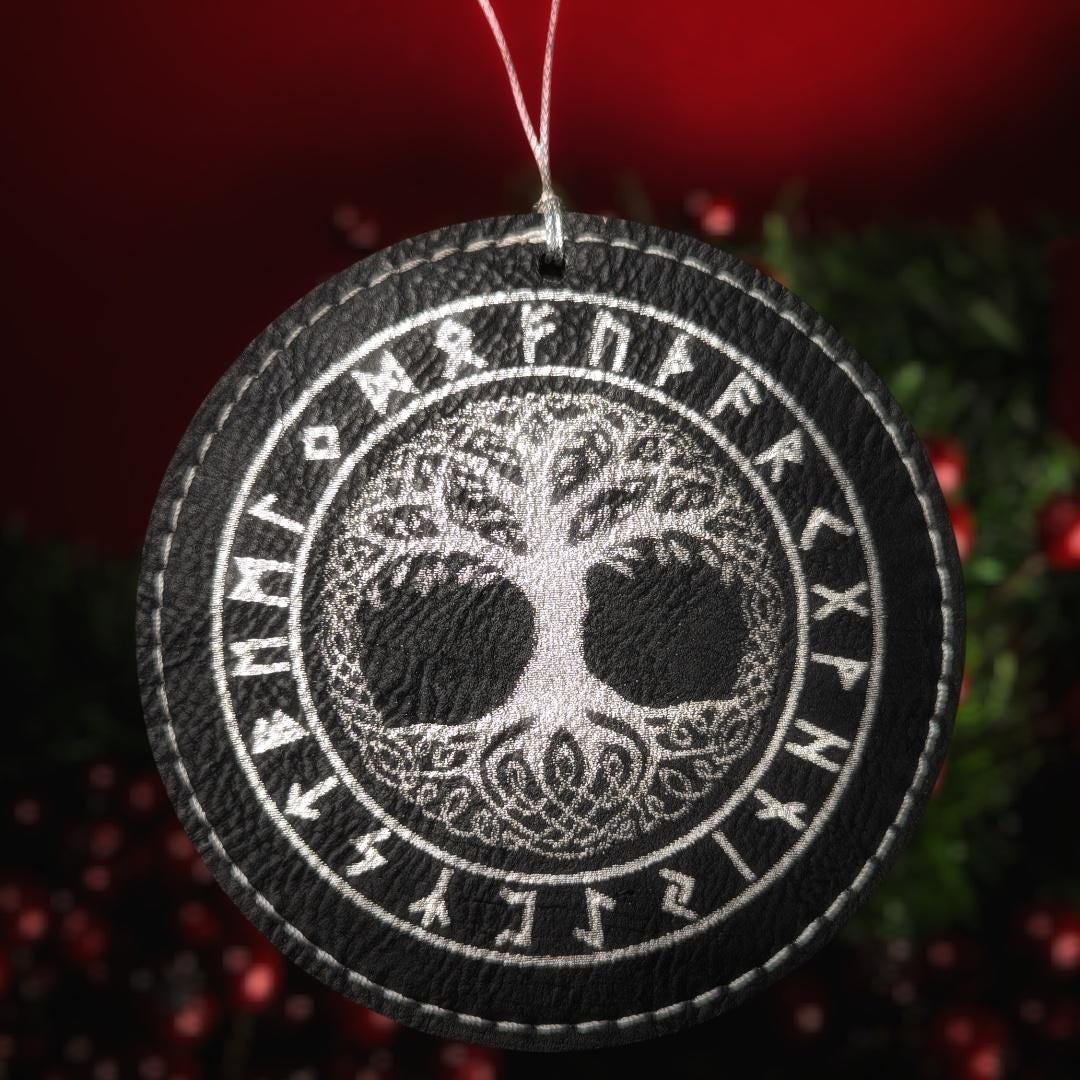 Yggdrasil Rune Futhark Yule Ornament | Vegan Leather Norse Pagan Asatru ...