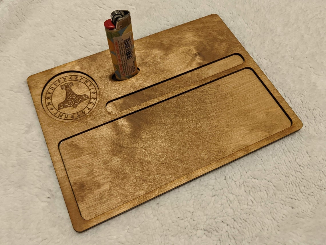 Mjolnir Rune Circle Rolling Tray Wood Elder Futhark Runes - Etsy