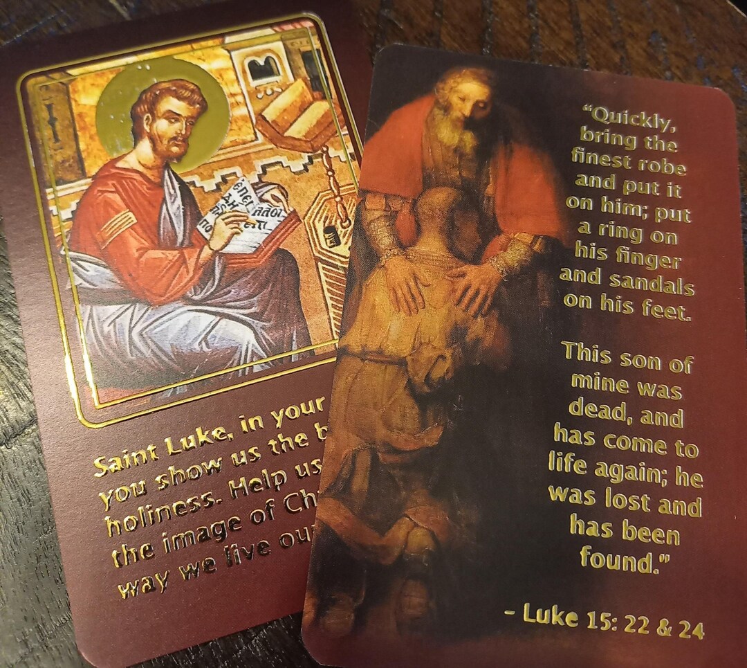 St. Luke Holy Card With Gold Foil Border. It is 2.75" X 4.25"with ...
