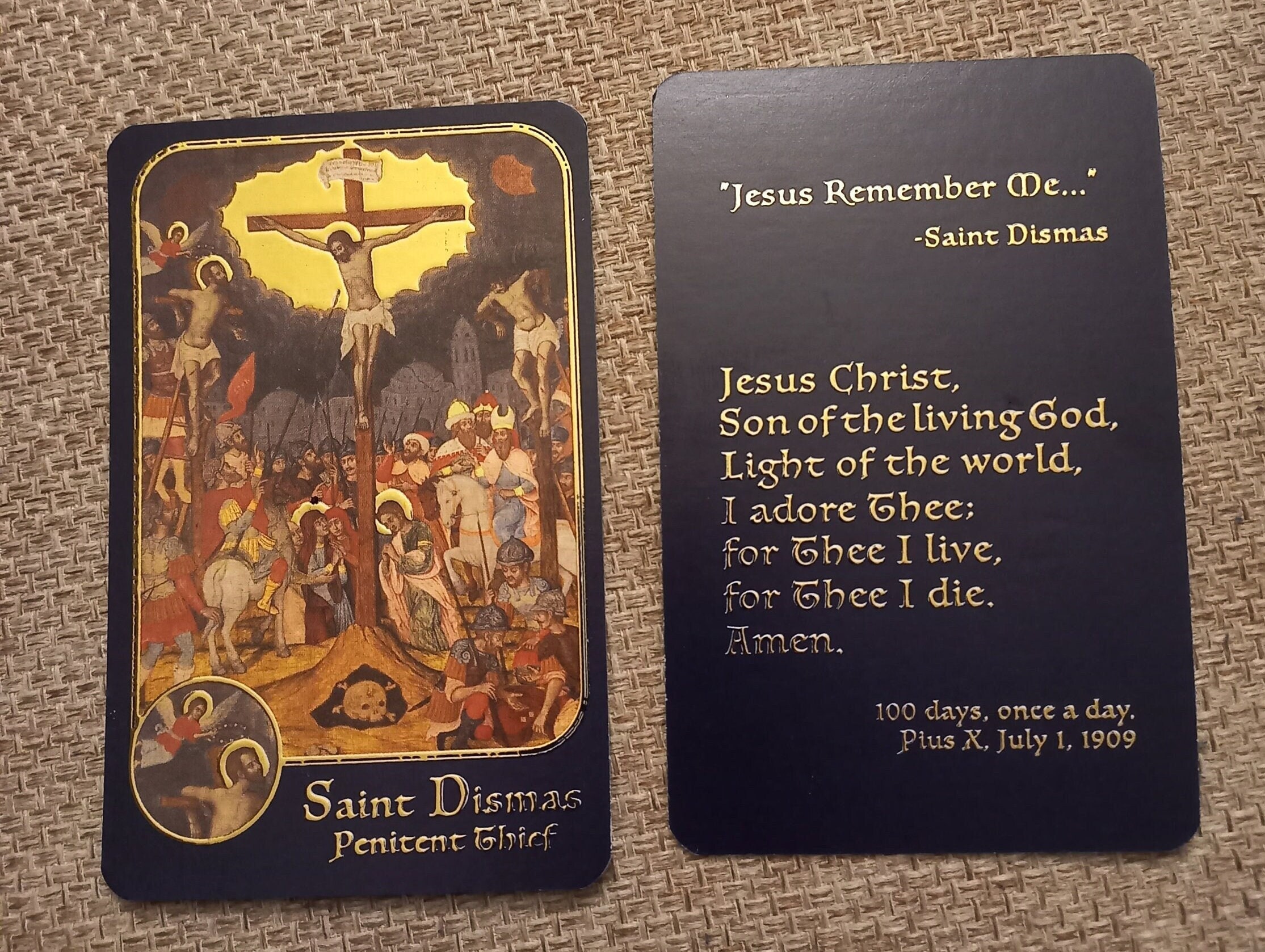 St. Dismas Holy Card With Gold Foil Border. It is 2.75" X 4.25"with ...