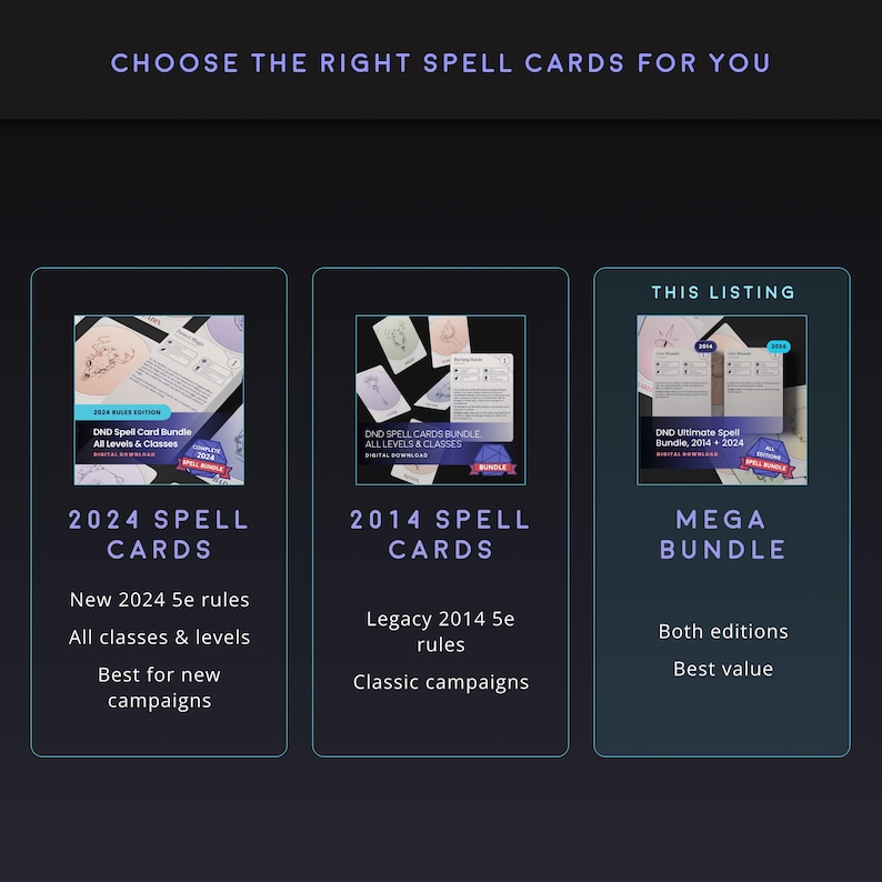 DND 2014 and 2024 Spell Cards Printable PDF – All Classes Levels 1–9 ...