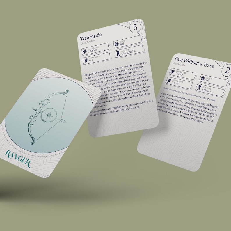 Ranger Spell Cards: DND 2014 Edition, All Levels (printable PDF), DND ...