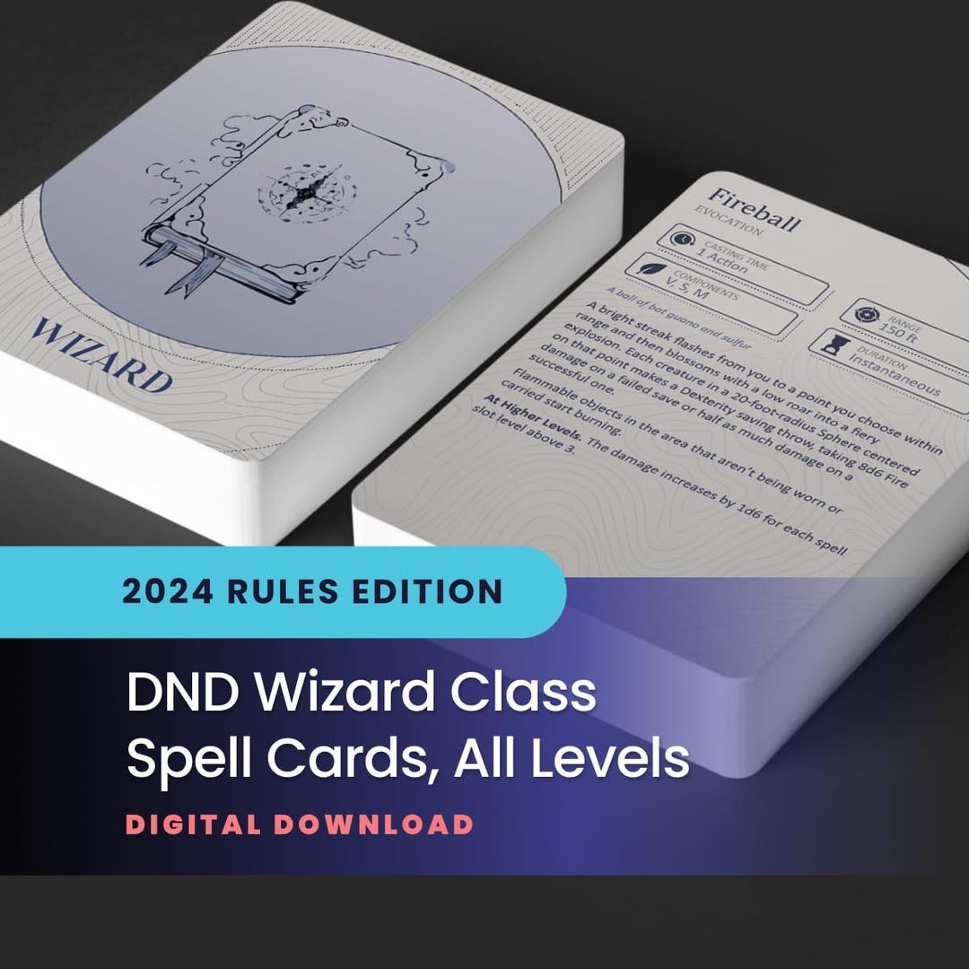 Wizard Spell Cards: DND 2024 Edition, All Levels (printable PDF) - Etsy