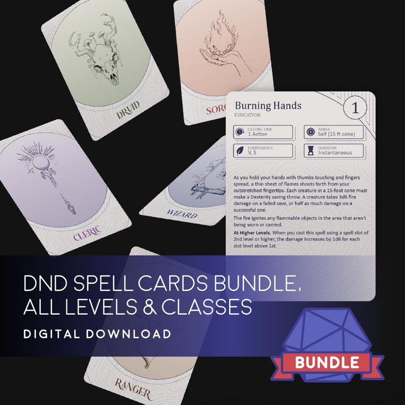 DND Class Spell Cards | DND Class Bundle | DND Spell Cards 5e | Dnd Class Spells | Dnd Spell ...