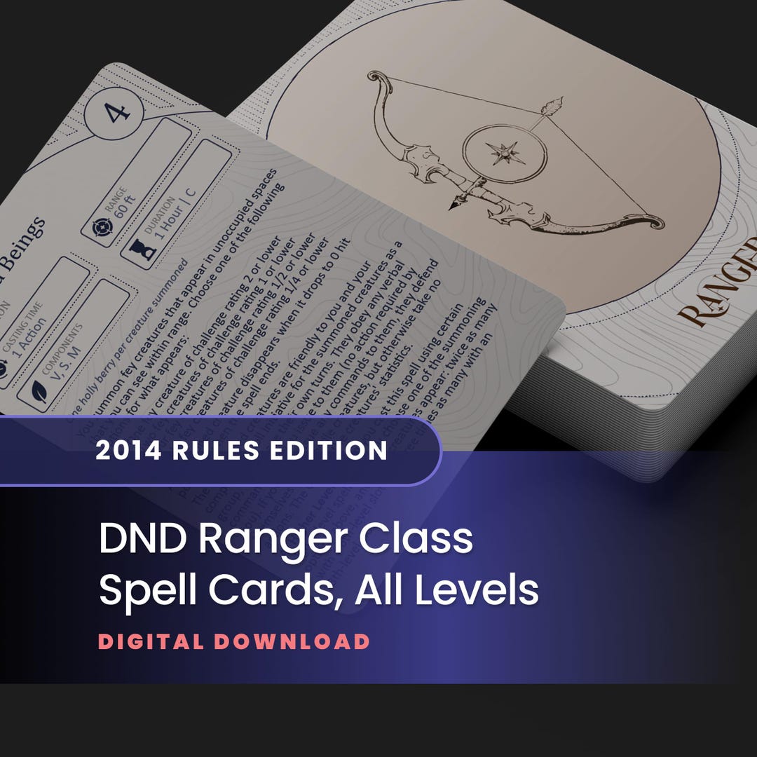 Ranger Spell Cards: DND 2014 Edition, All Levels (printable PDF), DND ...