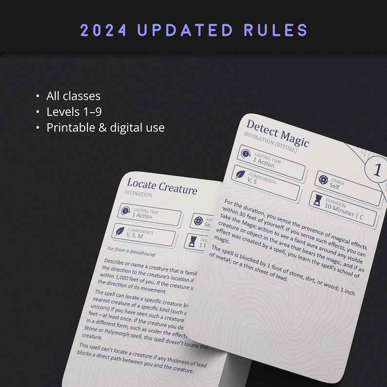 Wizard Spell Cards: DND 2024 Edition, All Levels (printable PDF) - Etsy