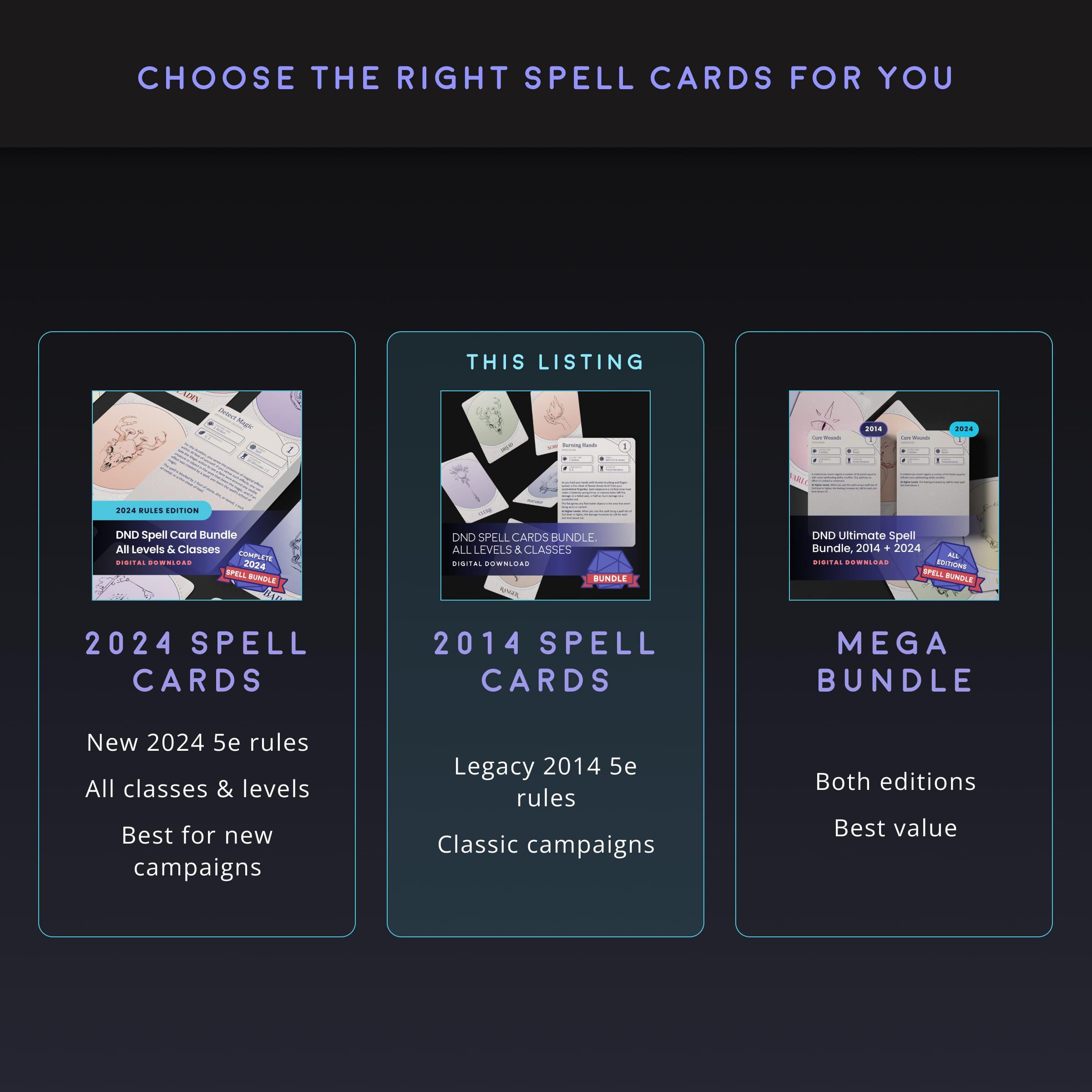 DND 2014 Spell Cards All Classes, Levels 1–9 | DND Spell Book, Digital ...