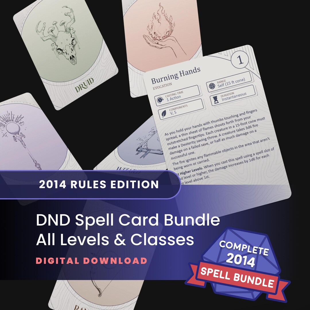 DND 2014 Spell Cards All Classes, Levels 1–9 | DND Spell Book, Digital ...