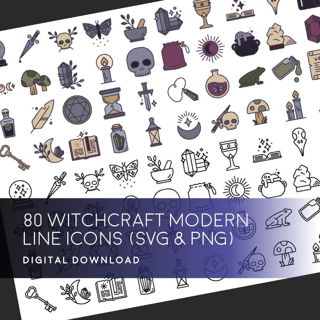 80 Witchy Modern Line & Color Icons | SVG and PNG Witchcraft Magical ...