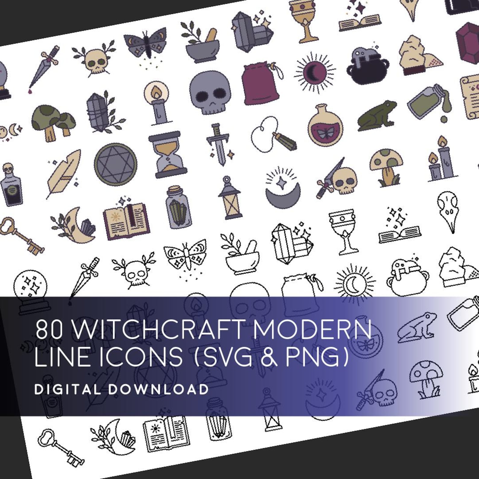 80 Witchy Modern Line & Color Icons | SVG and PNG Witchcraft Magical ...