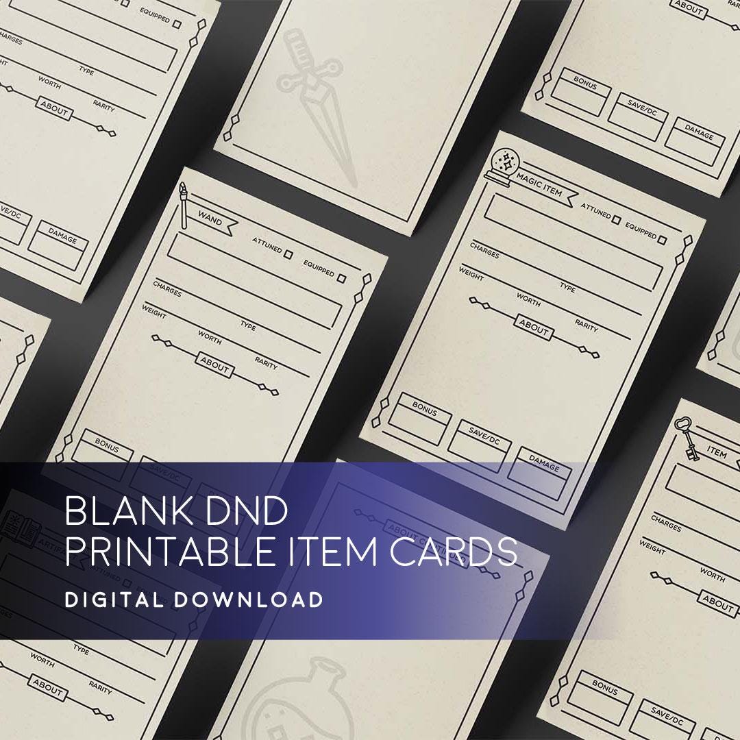 Blank DND Item Cards: Form Fillable RPG Cards (digital Download) - Etsy