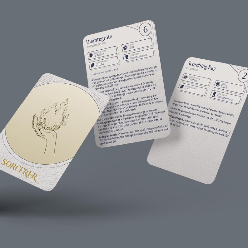 Sorcerer Spell Cards: DND 2024 Edition, All Levels (printable PDF) - Etsy