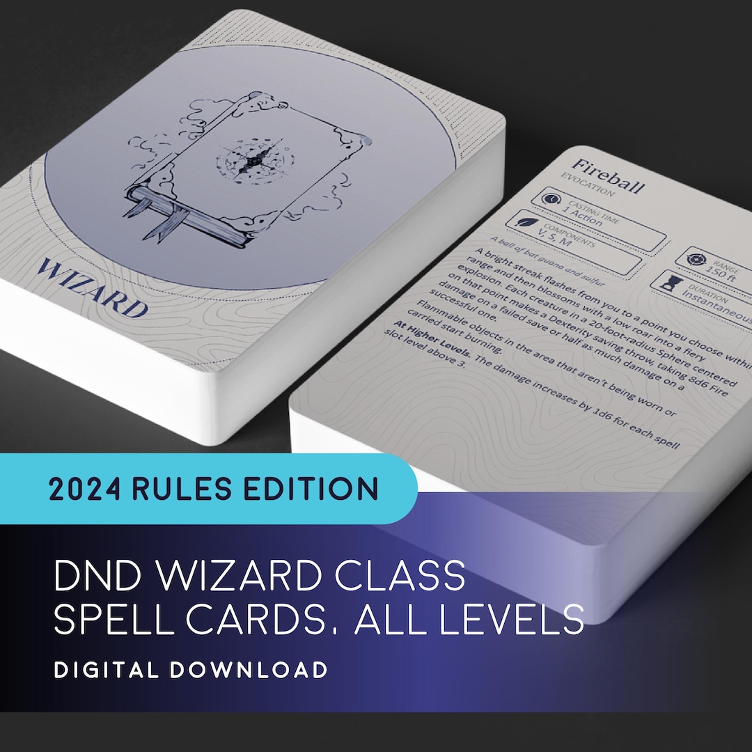 Wizard | DND Class Spell Cards | 2024 Edition, All Levels (printable ...