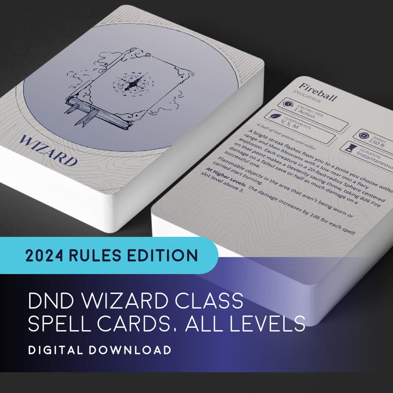 Wizard Spell Cards: DND 2024 Edition, All Levels (printable PDF) - Etsy