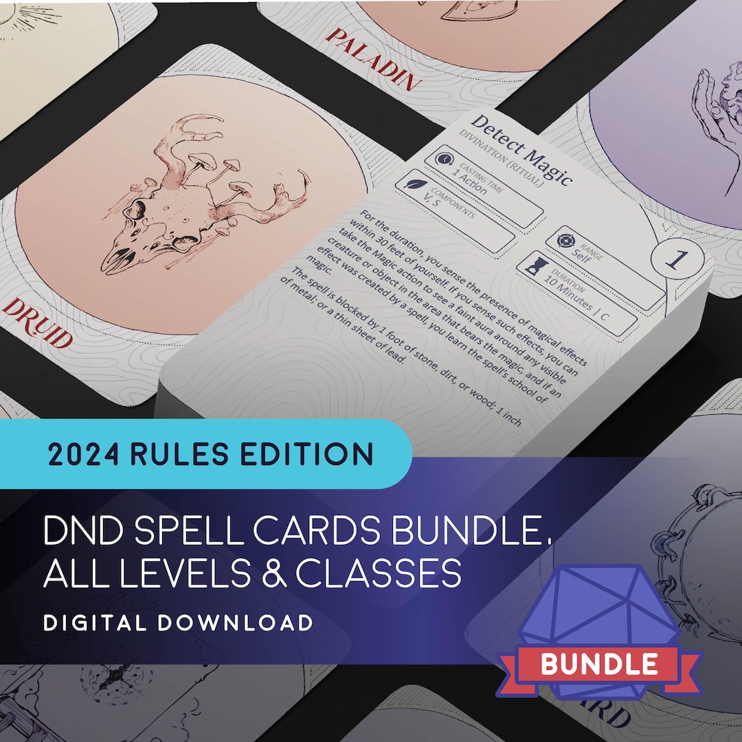DND 2024 Spell Cards Printable PDF – All Classes Levels 1–9 | Dnd Spell ...