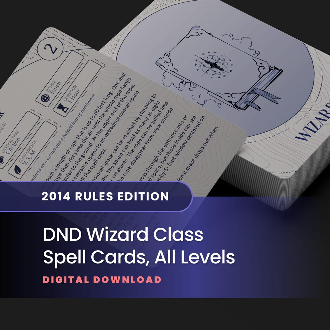 Wizard Spell Cards: DND 2014 Edition, All Levels (printable PDF) - Etsy