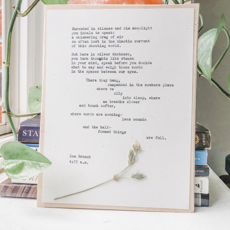 Zoe Branch, 4:33 A.m.; Typewriter Art, Poem Print, Poetry Art, Gift for ...