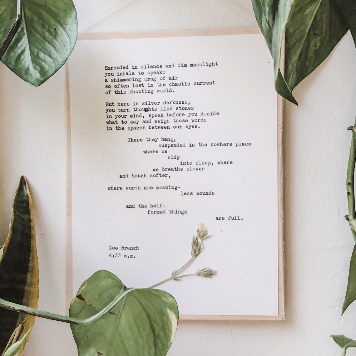 Zoe Branch 4:33 A.m. Typewriter Art Poem Print Poetry Art - Etsy